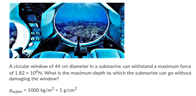 Solved A circular window of 44 cm diameter in a submarine | Chegg.com