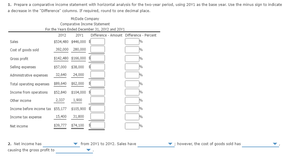 Solved 1. Prepare a comparative income statement with | Chegg.com