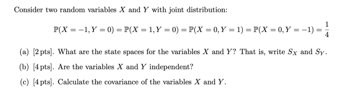 Solved Consider two random variables X and Y with joint | Chegg.com