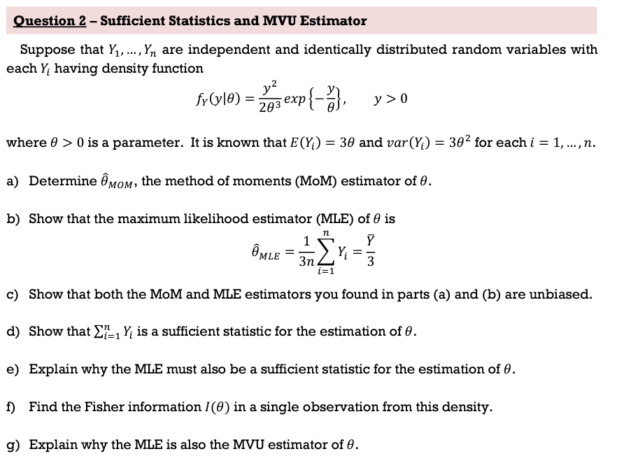 Solved Question 2 -Sufficient Statistics and MVU Estimator | Chegg.com