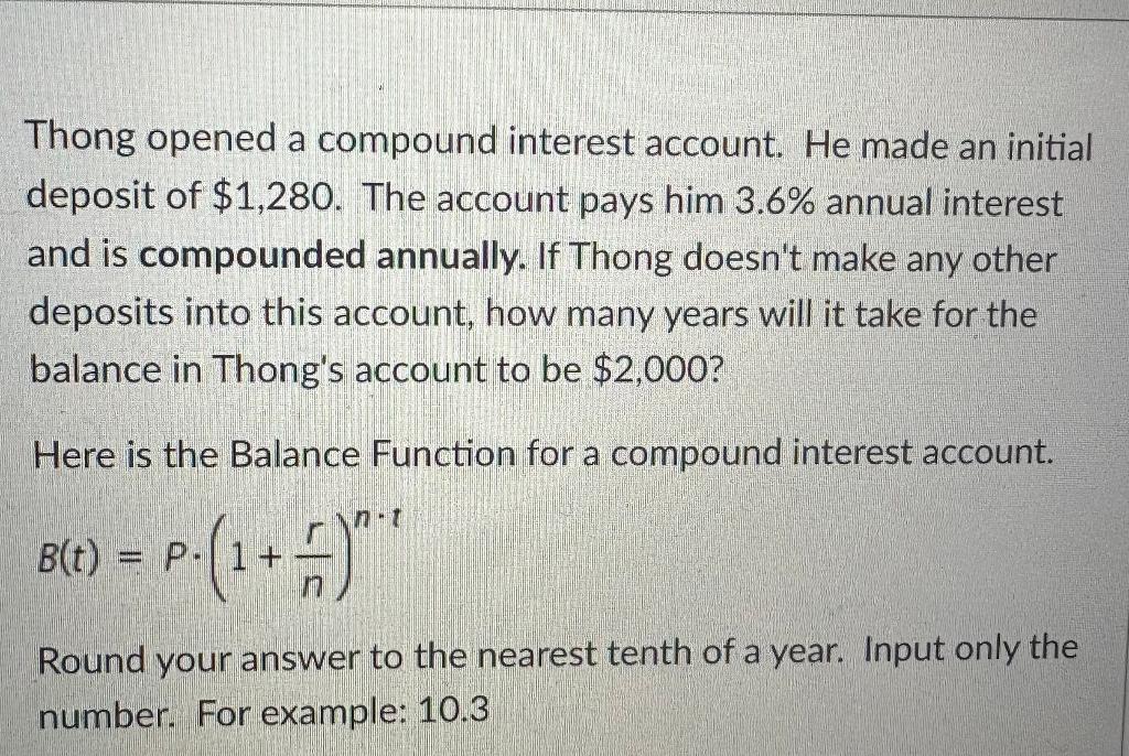 Solved Thong opened a compound interest account. He made an | Chegg.com