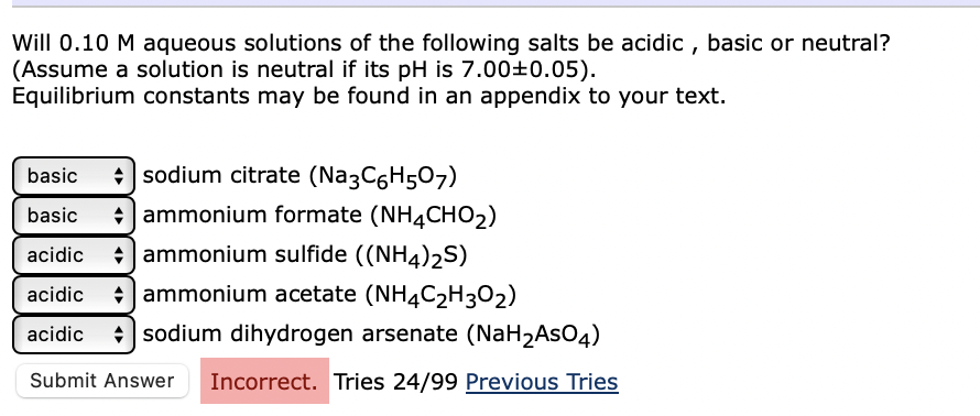 Solved Will 0.10M aqueous solutions of the following salts | Chegg.com