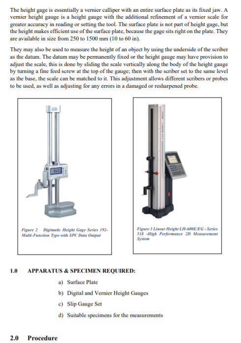 Solved OBJECTIVE: To calibrate the digital height gauges and | Chegg.com