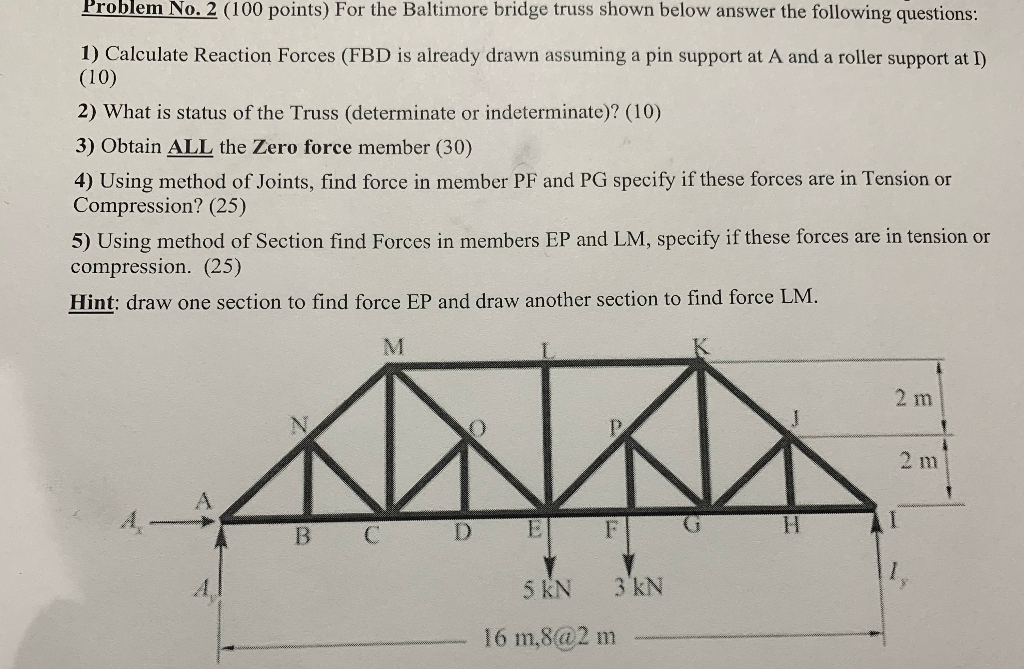 Solved Problem No. 2 (100 points) For the Baltimore bridge | Chegg.com