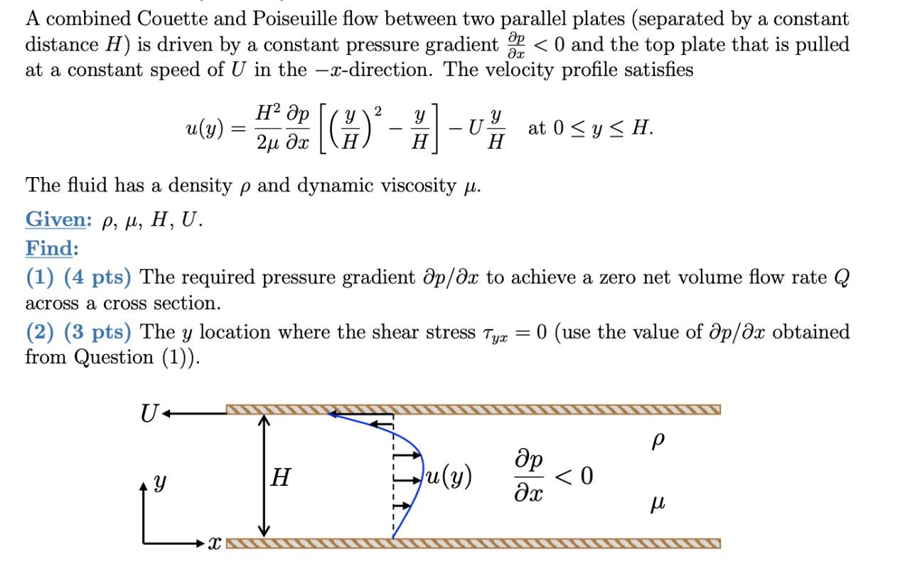 Solved A combined Couette and Poiseuille flow between two | Chegg.com