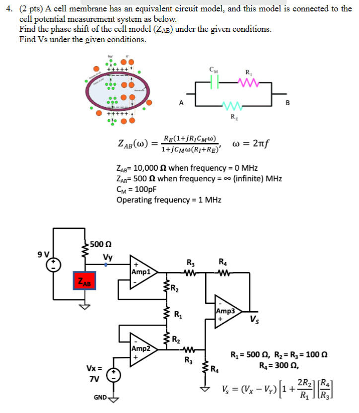 Solved (2 pts) A cell membrane has an equivalent circuit | Chegg.com