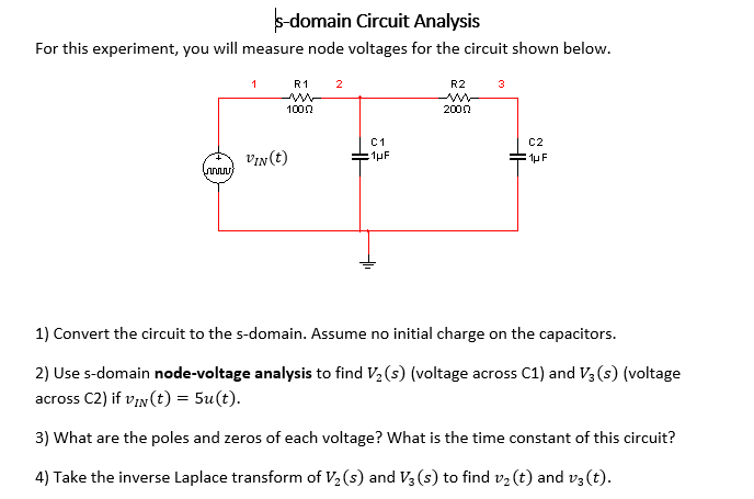 Solved s-domain Circuit Analysis For this experiment, you | Chegg.com