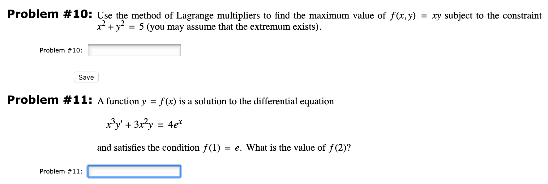 Solved Problem #10: Use the method of Lagrange multipliers | Chegg.com