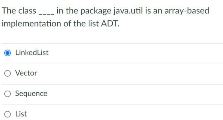 Solved The class ____ in the package java.util is an | Chegg.com