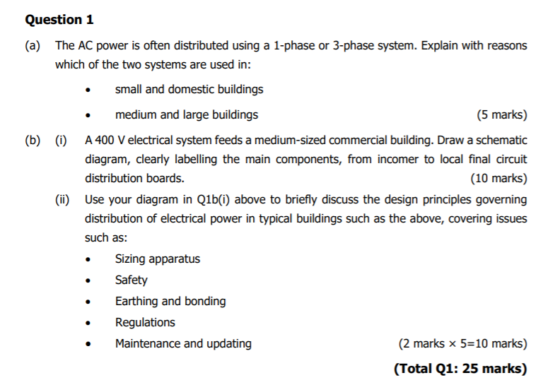 Solved Question 1 (a) The AC power is often distributed | Chegg.com