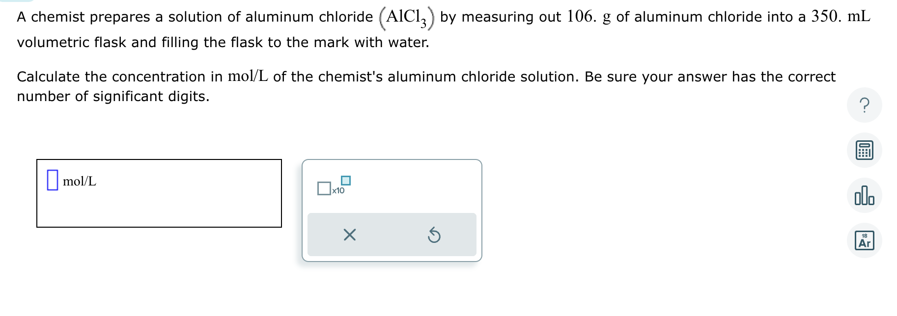 Solved A chemist prepares a solution of aluminum chloride | Chegg.com