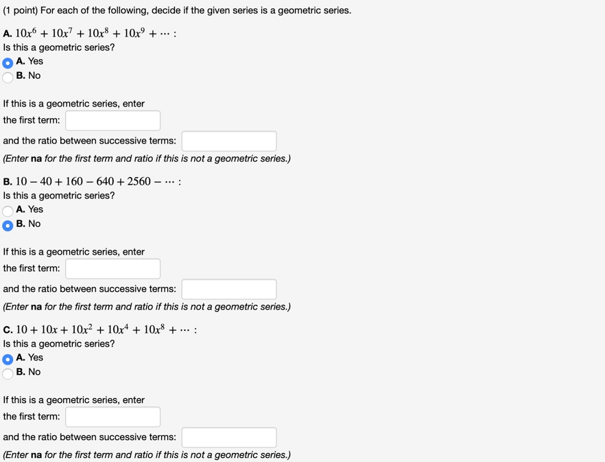 Solved (1 point) For each of the following, decide if the | Chegg.com