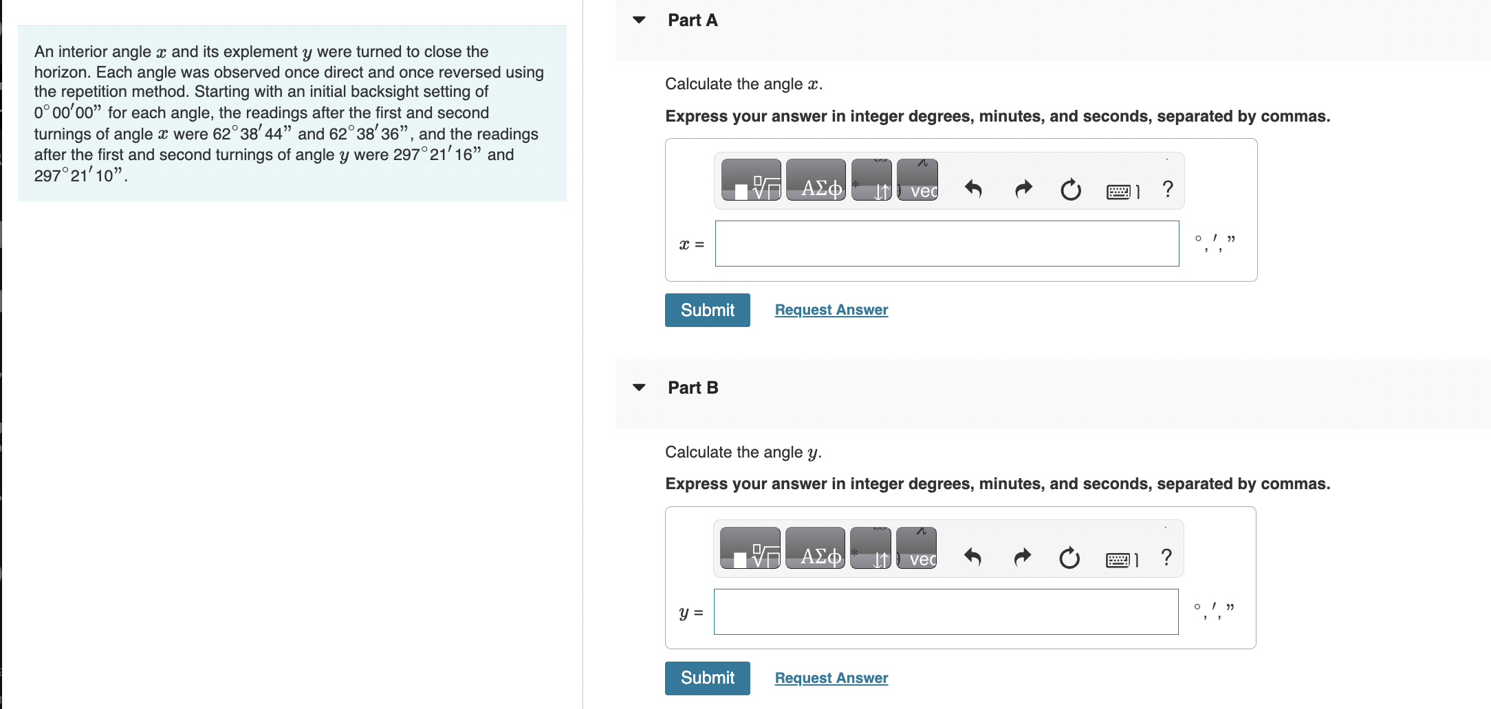 Solved An interior angle x and its explement y were turned | Chegg.com