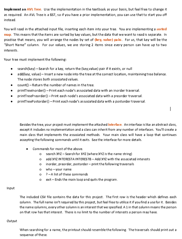 Java Program Using AVL Tree. Reads input file of | Chegg.com