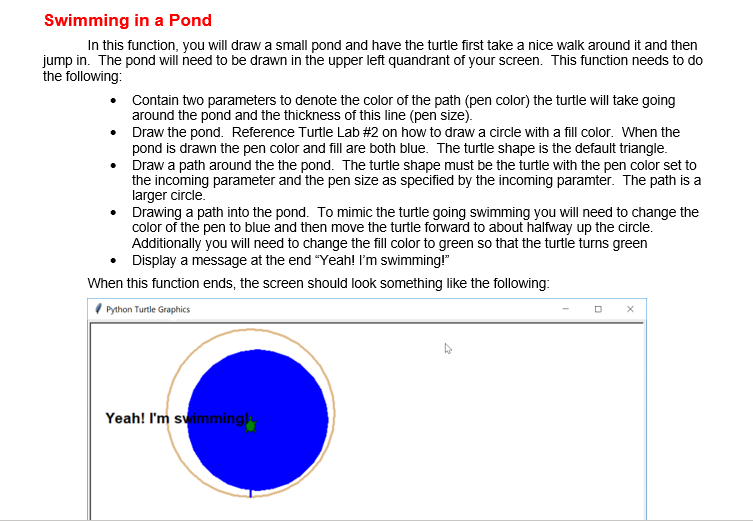 Swimming in a Pond In this function, you will draw a | Chegg.com