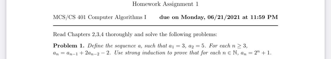 Solved Homework Assignment 1 MCS/CS 401 Computer Algorithms | Chegg.com