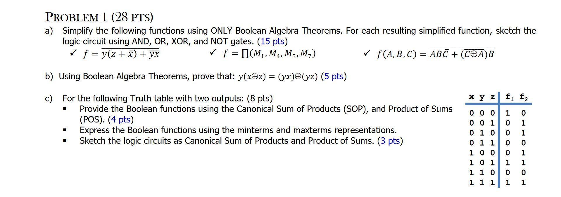 Solved PROBLEM 1 (28 PTS) a) Simplify the following | Chegg.com