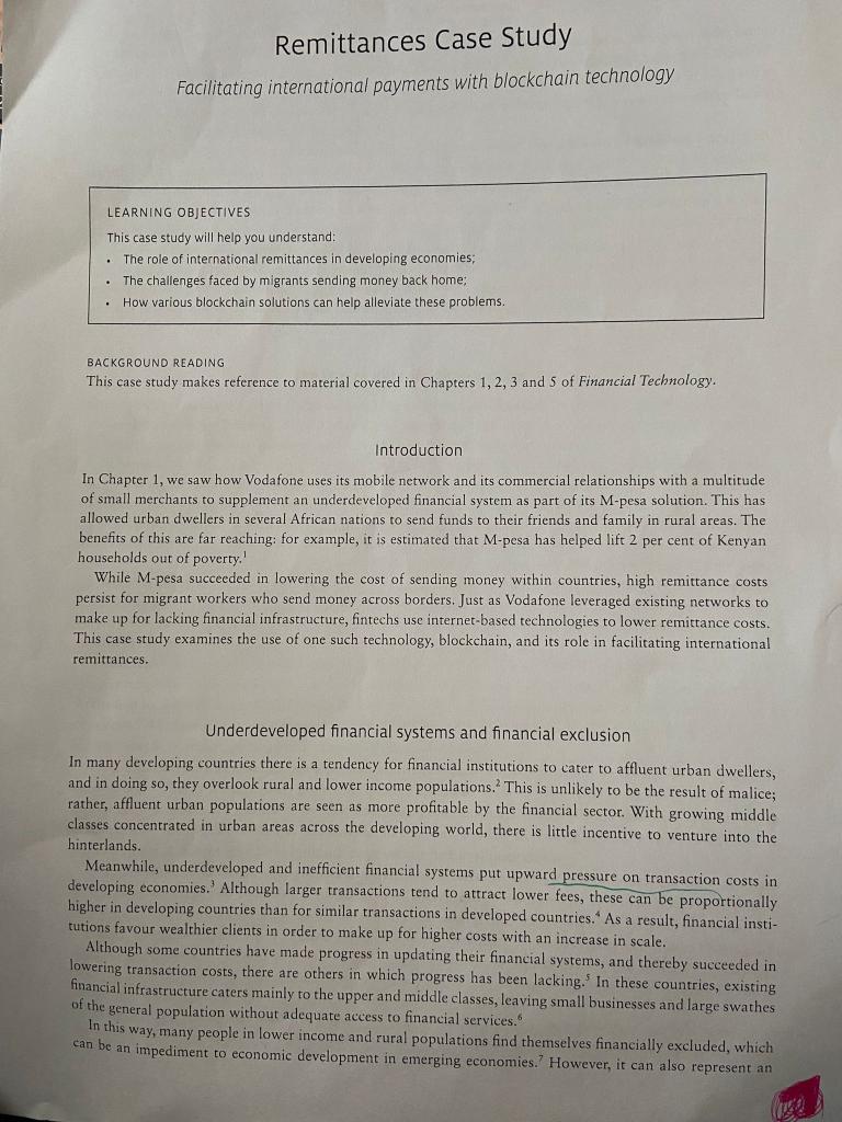 Remittances Case Study Facilitating international | Chegg.com