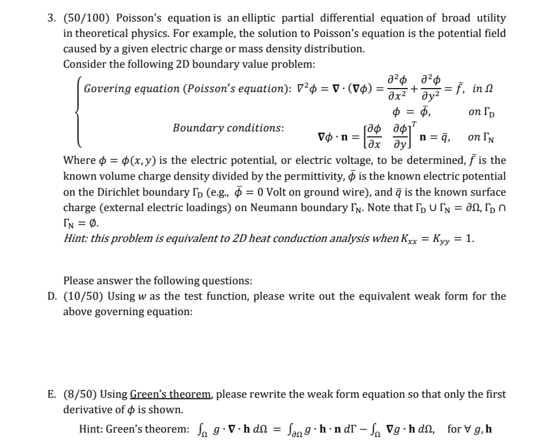 Solved 3. (50/100) Poisson's equation is an elliptic partial | Chegg.com