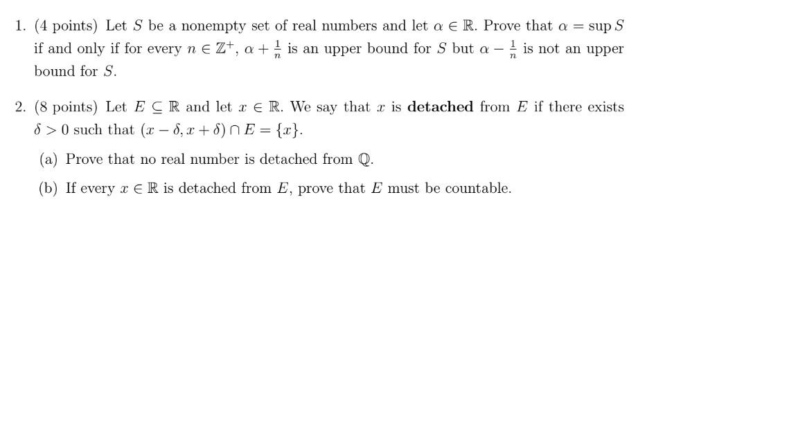 Solved 1. (4 points) Let S be a nonempty set of real numbers | Chegg.com