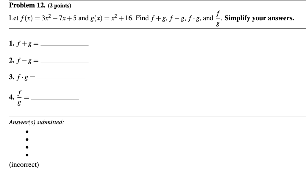 Solved Problem 12. (2 points) Let f(x)=3x2−7x+5 and | Chegg.com