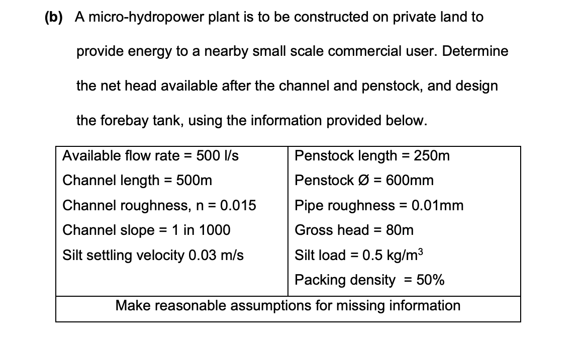 Solved b) A micro-hydropower plant is to be constructed on | Chegg.com