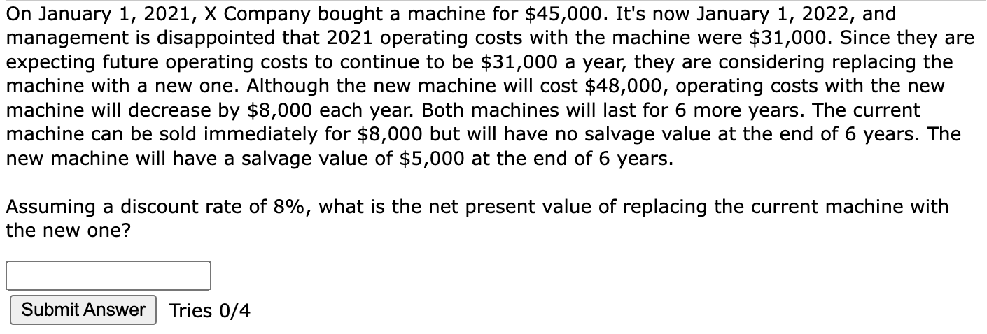 Solved On January 1, 2021, X Company bought a machine for | Chegg.com