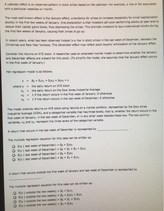 Solved A calendar effect is an observed pattern in stock | Chegg.com