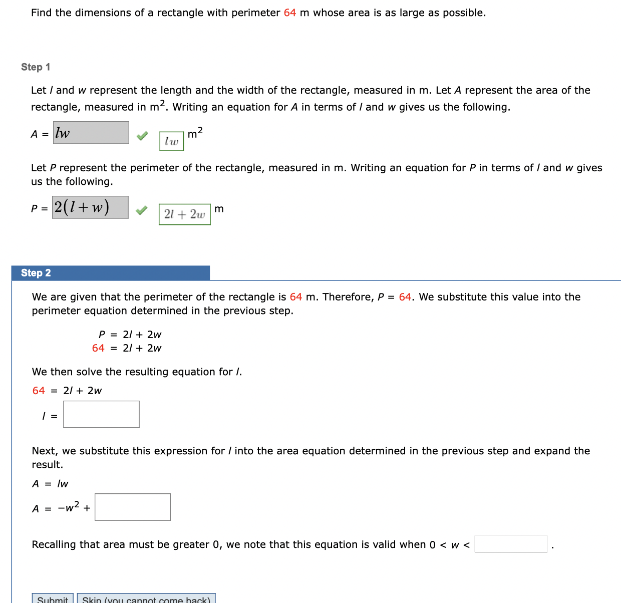 Solved Find the dimensions of a rectangle with perimeter 64 | Chegg.com
