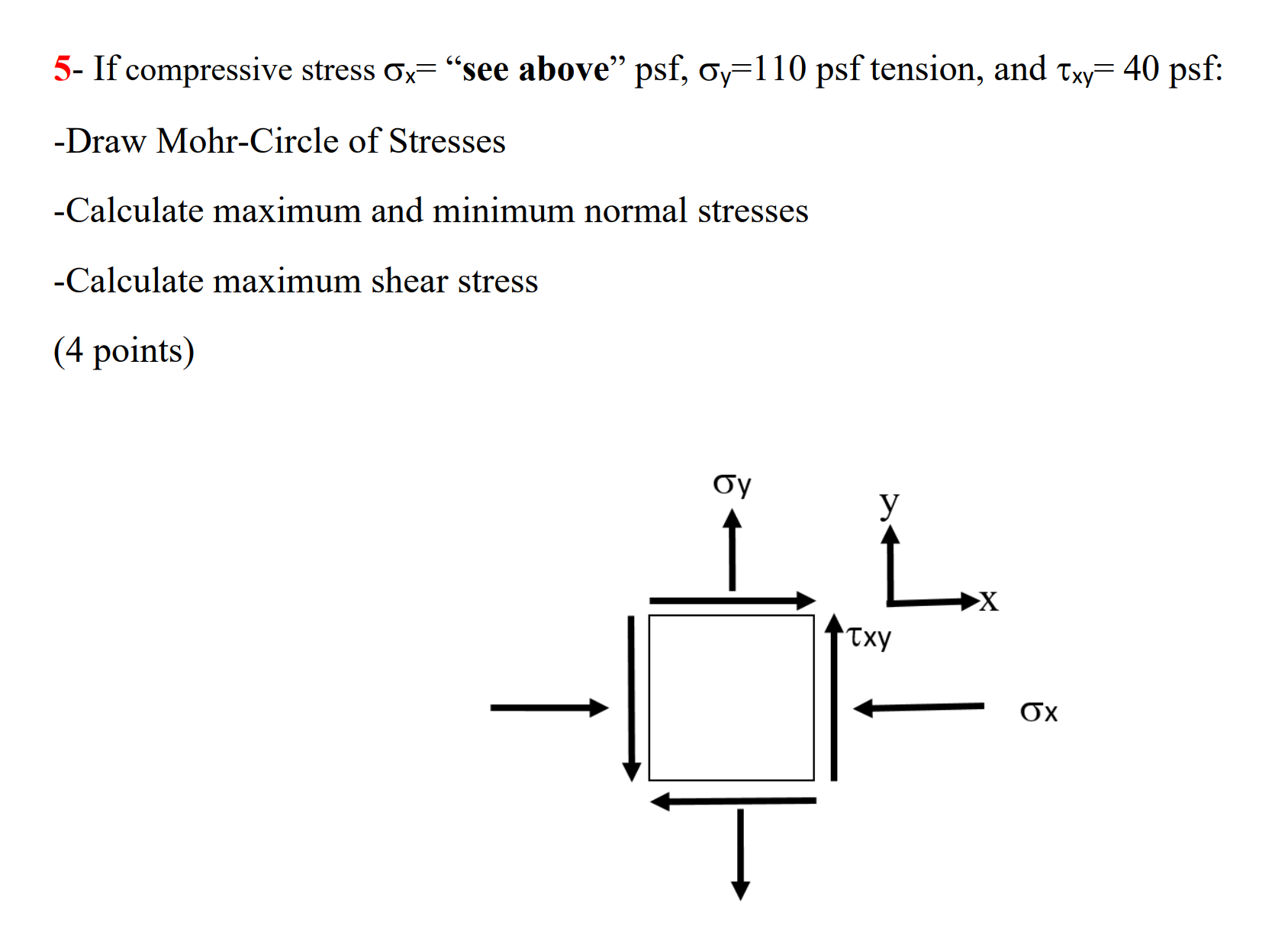 Solved 5- If compressive stress \\( \\sigma_{\\mathrm{x}}= | Chegg.com