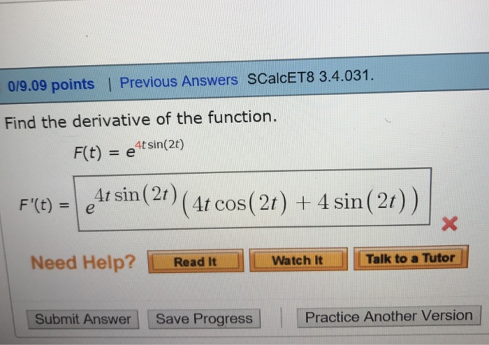 Solved 0/9.09 points | Previous Answers SCalcET8 3.4.031 | Chegg.com
