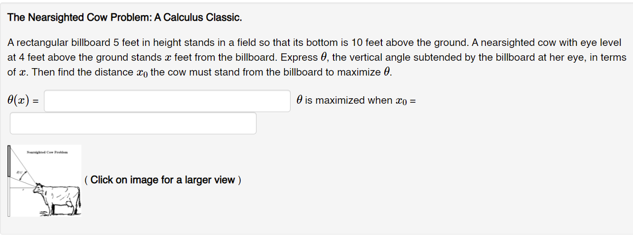 Solved The Nearsighted Cow Problem: A Calculus Classic. A | Chegg.com