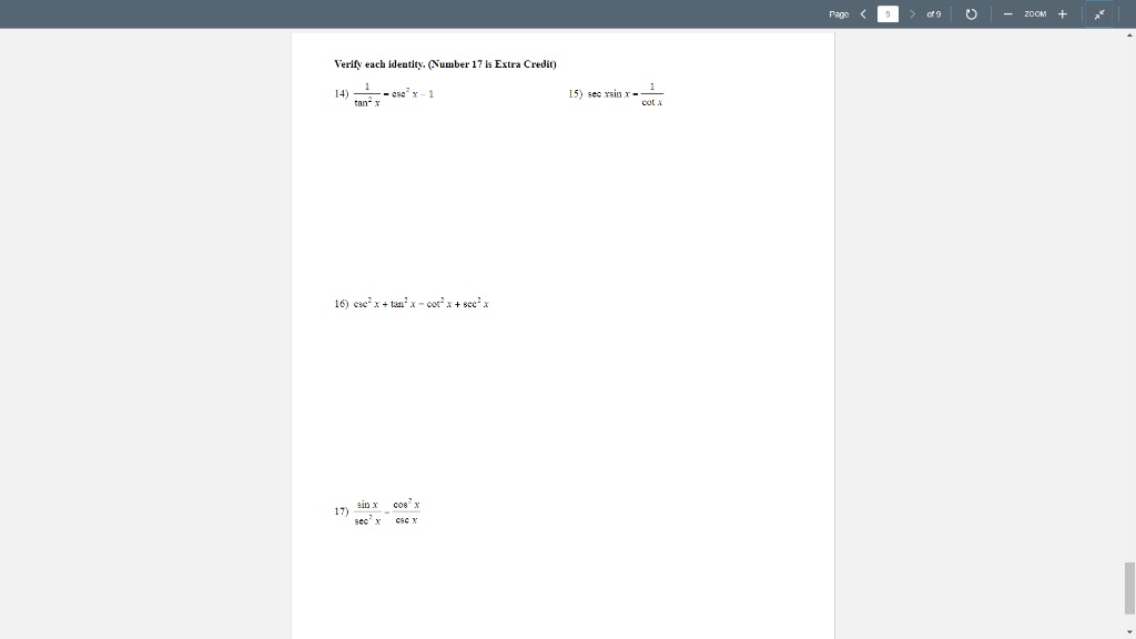 Solved Verify each identity. (Number 17 is Extra Credit) 14) | Chegg.com
