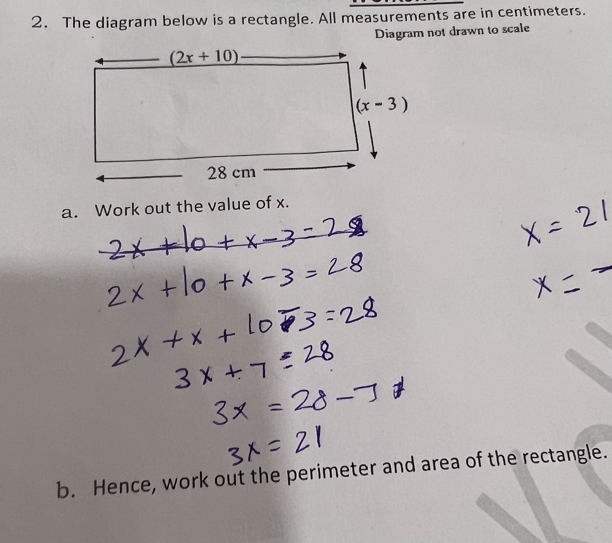 Solved 2. The diagram below is a rectangle. All measurements | Chegg.com