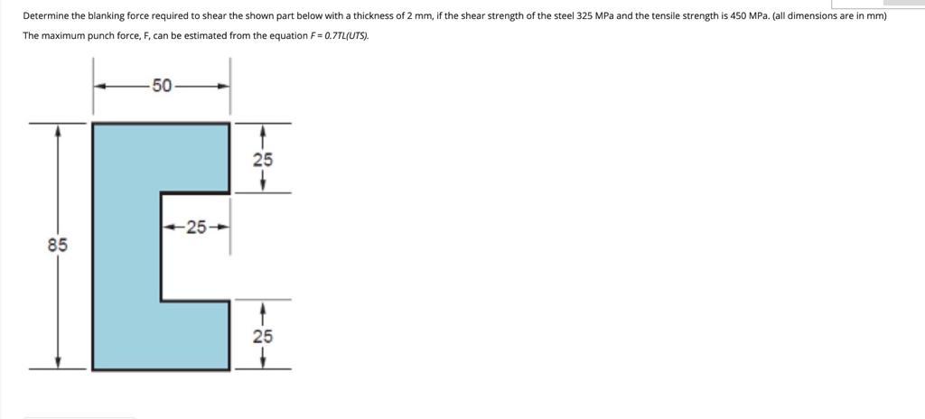Solved Determine the blanking force required to shear the | Chegg.com
