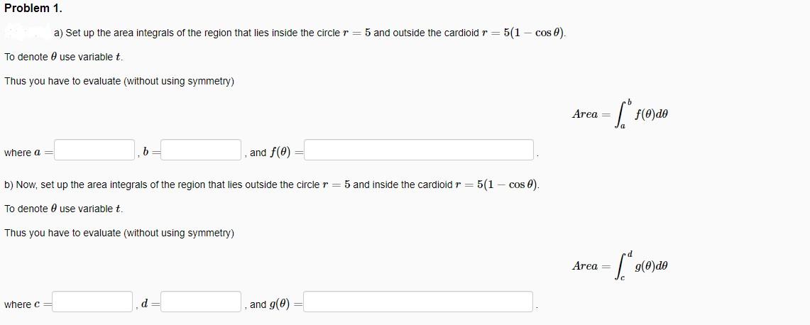 Solved Problem 1. a) Set up the area integrals of the region | Chegg.com
