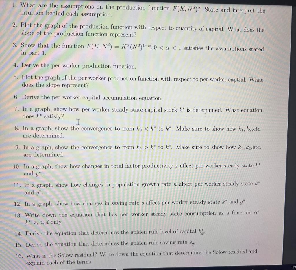 Solved 1 1. What are the assumptions on the production | Chegg.com