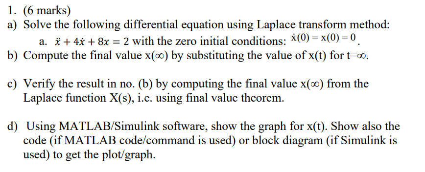 Solved 1. (6 marks) a) Solve the following differential | Chegg.com