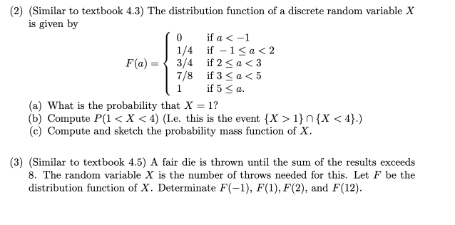 Solved (2) (Similar to textbook 4.3) ﻿The distribution | Chegg.com