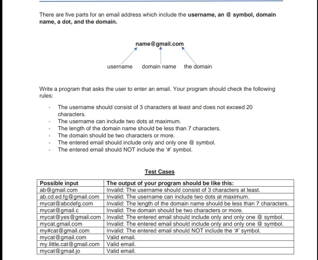 Solved There are five parts for an email address which | Chegg.com