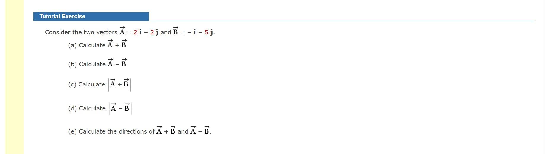 Solved Tutorial Exercise Consider the two vectors A = 2 î - | Chegg.com