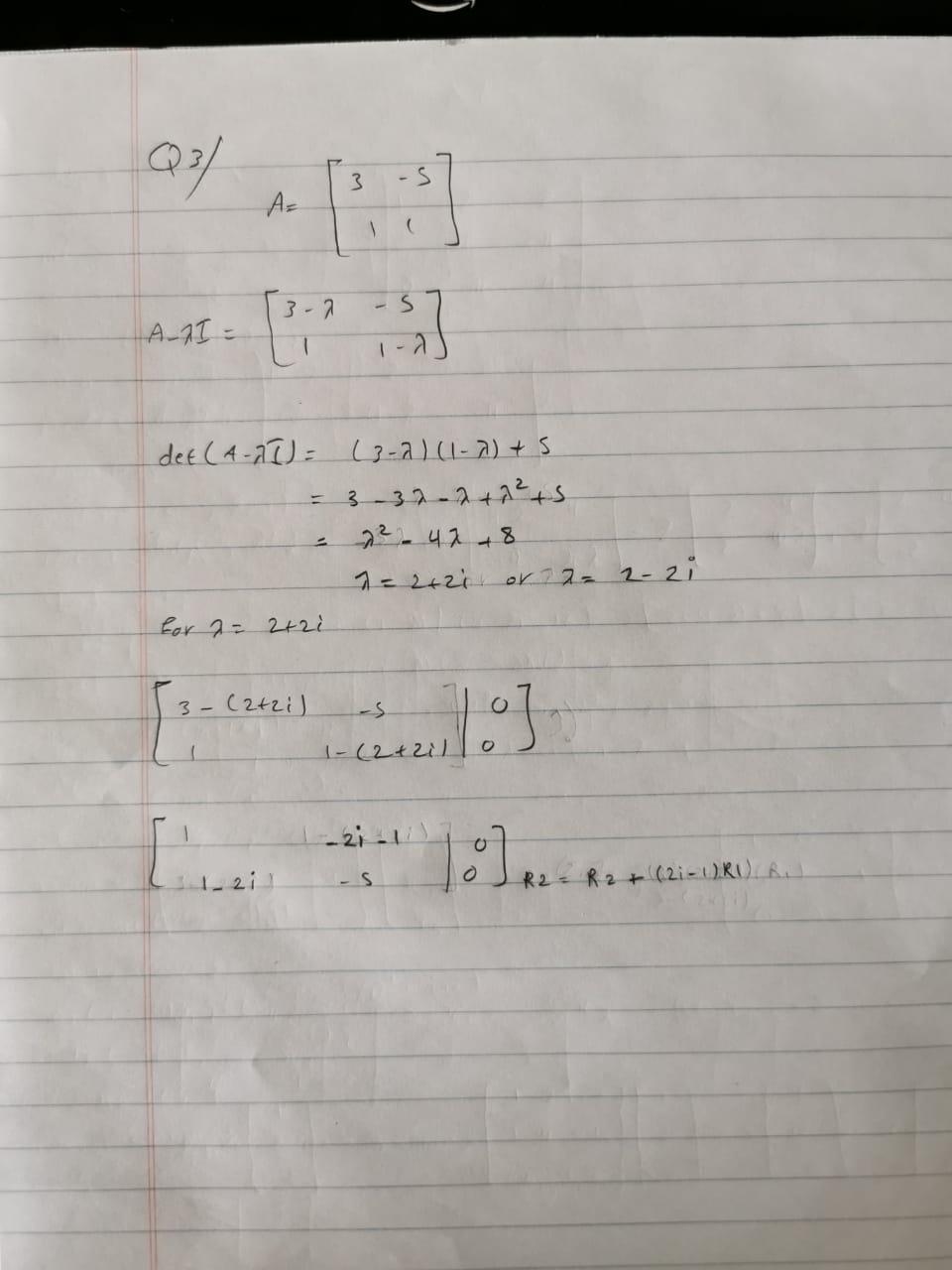 Solved d Solve the matrix using G.J elimination for Lamda = | Chegg.com