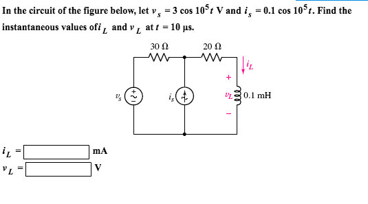 Solved In the circuit of the figure below, let v 3 cos 105t | Chegg.com