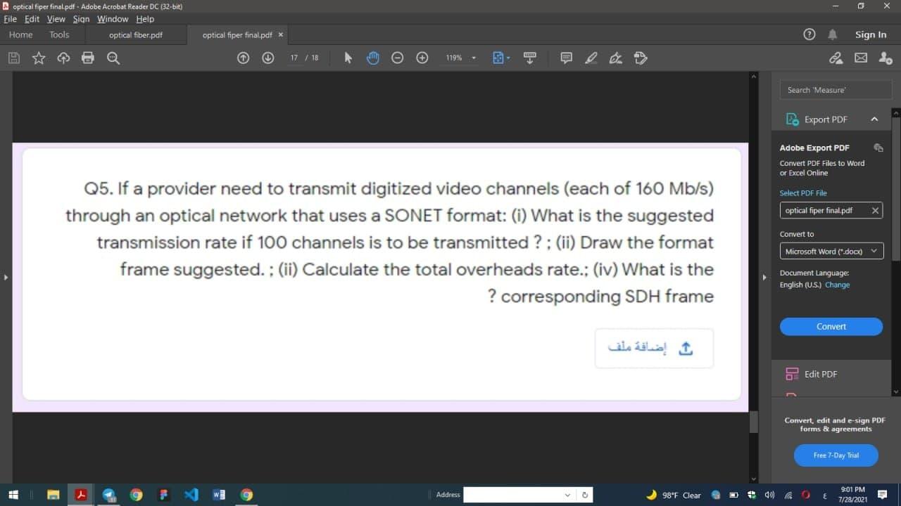 optical fiper final.pdf - Adobe Acrobat Reader DC | Chegg.com