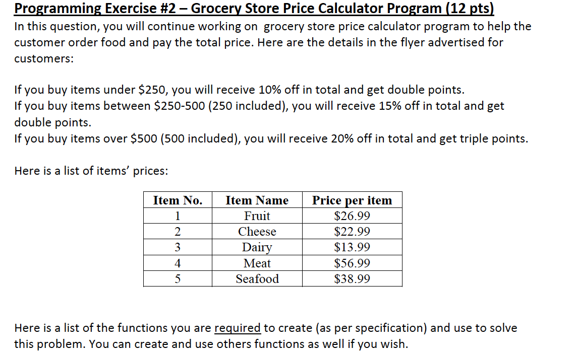 Solved Programming Exercise 2 Grocery Store Price 