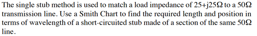 Solved The single stub method is used to match a load | Chegg.com