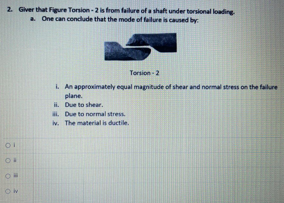 Solved 2. Giver that Figure Torsion - 2 is from failure of a | Chegg.com