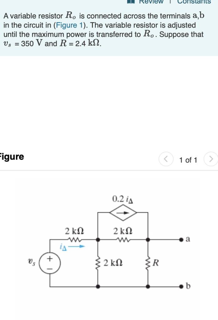 Solved Review TConstants A variable resistor Ro is connected | Chegg.com