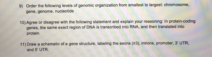 Solved Order the following levels of genomic organization | Chegg.com