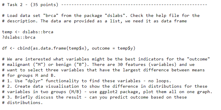 Solved # Task 2 (35 points) # Load data set "brca" from the | Chegg.com